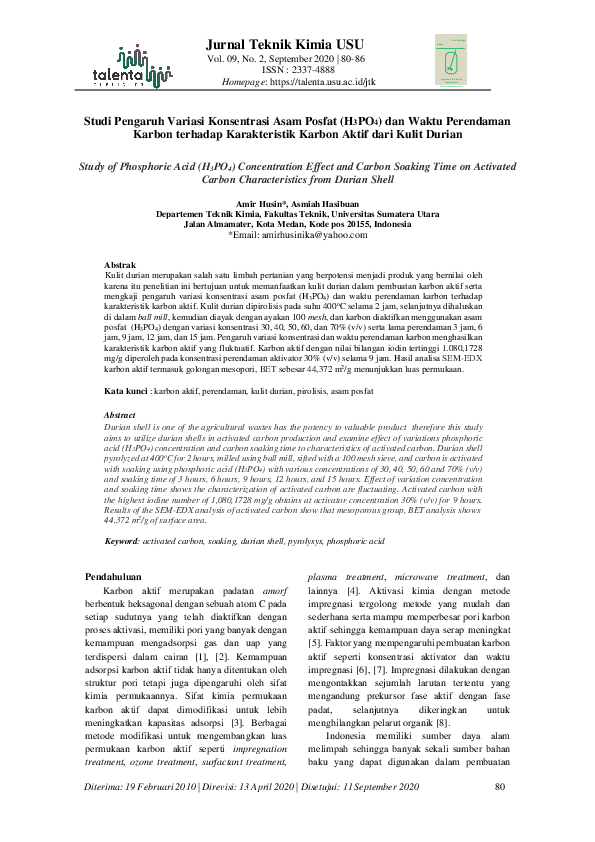 (PDF) Studi Pengaruh Variasi Konsentrasi Asam Posfat (H3PO4) dan Waktu Perendaman Karbon ...