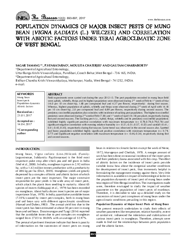 (PDF) Population Dynamics of Major Insect Pests of Mung Bean [ Vigna ...