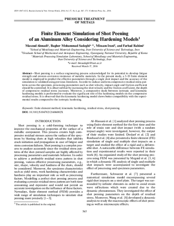 (PDF) Shot Peening Simulation for Aluminum Alloys