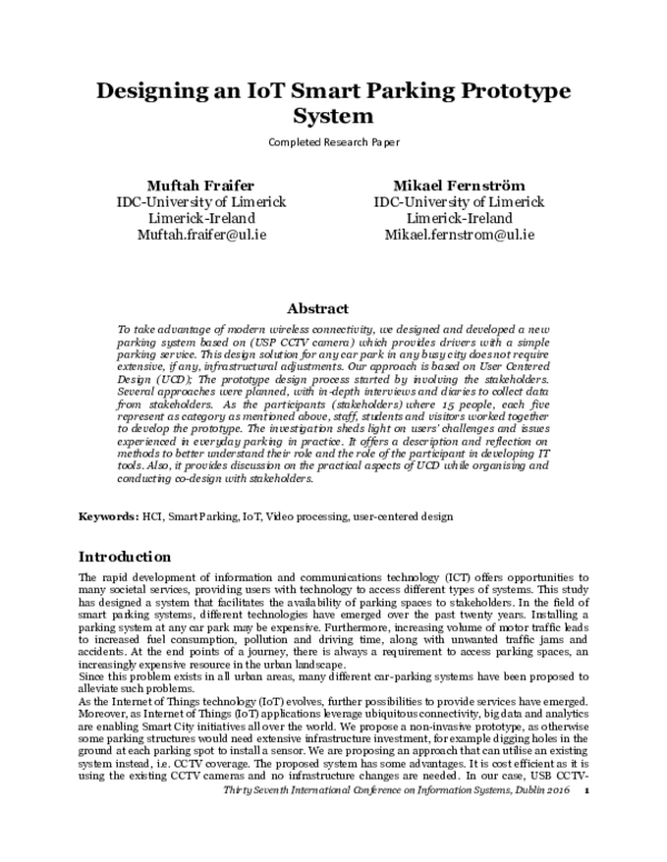 (PDF) Designing an IoT Smart Parking Prototype System | Mikael Fernstrom - Academia.edu