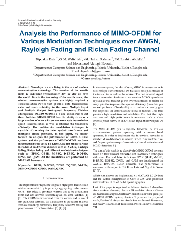 (PDF) Analysis the Performance of MIMO-OFDM for Various Modulation Techniques over AWGN ...