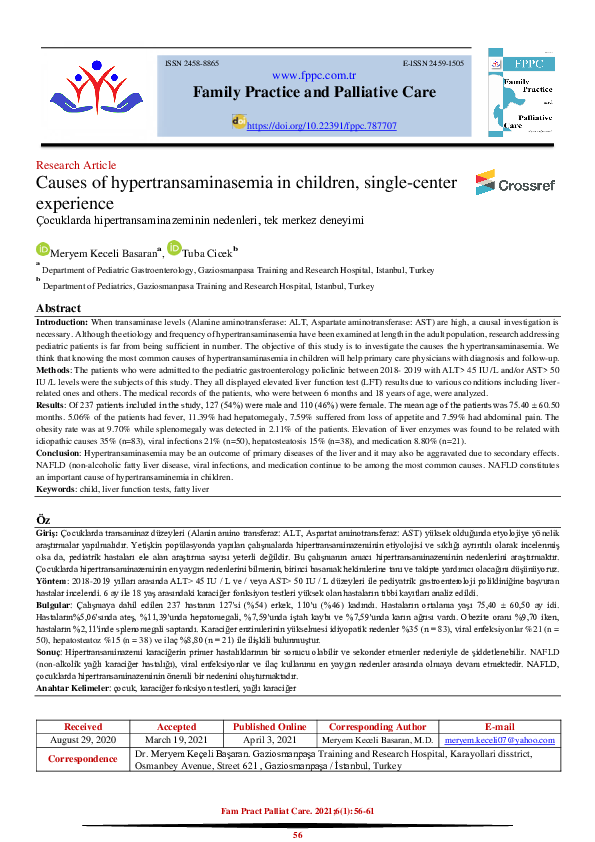 (PDF) Causes of hypertransaminasemia in children, single-center experience