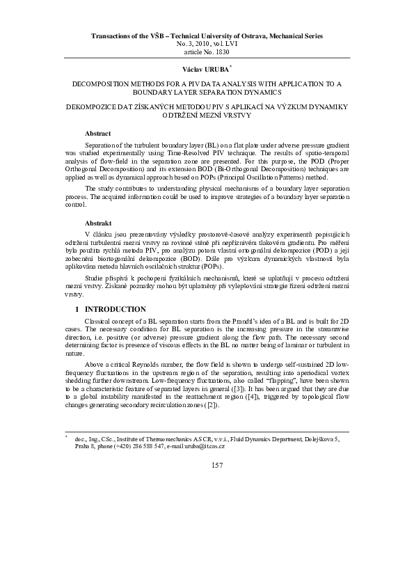 Pdf Decomposition Methods For A Piv Data Analysis With Application To A Boundary Layer