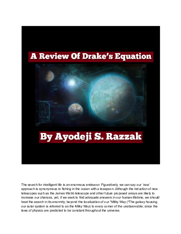 (PDF) A Review Of Drake’s Equation (Revised With Picture Format)