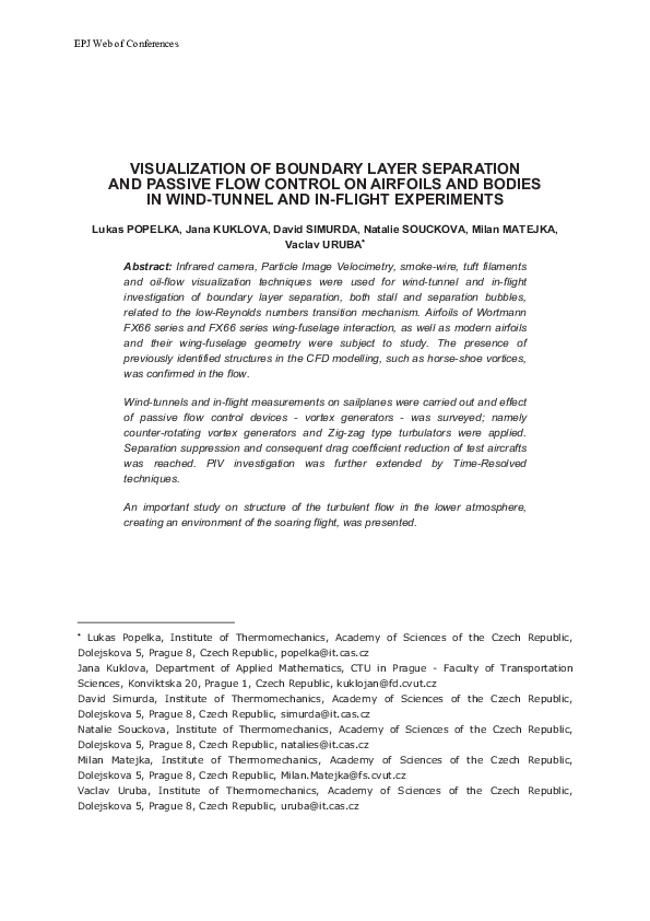 (PDF) Visualization of boundary layer separation and passive flow control on airfoils and bodies ...