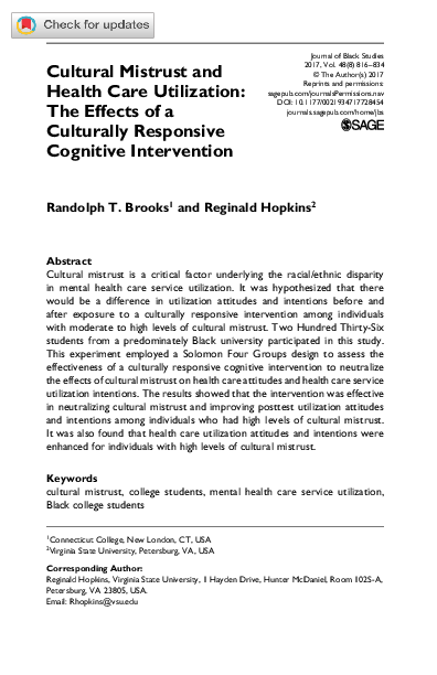 (PDF) Cultural Mistrust and Health Care Utilization: The Effects of a ...