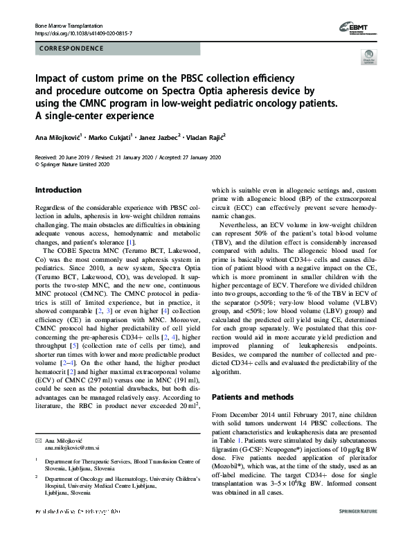 (PDF) Custom Prime's Effect on PBSC Collection in Pediatrics
