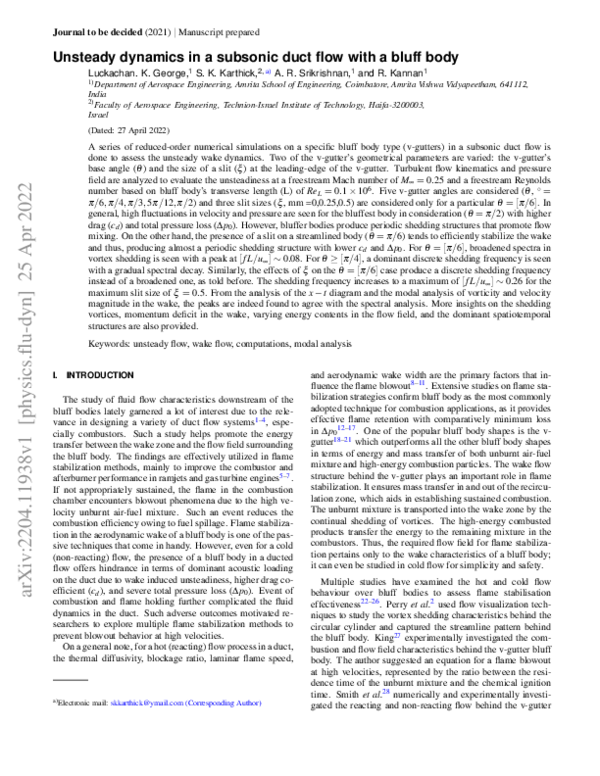 (PDF) Unsteady Wake Dynamics in Subsonic Duct Flow