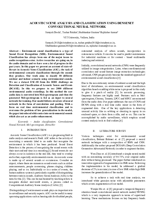 (PDF) Acoustic Scene Analysis and Classification Using Densenet Convolutional Neural Network