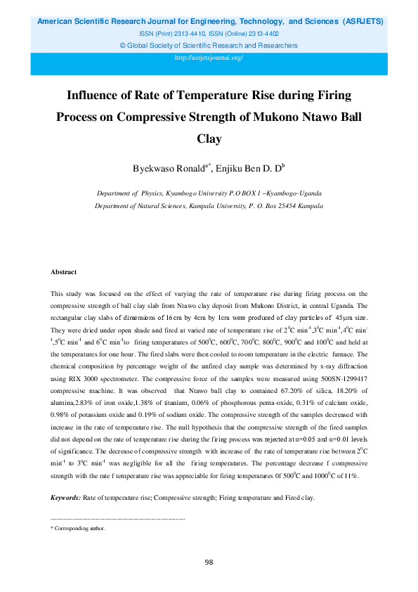 (PDF) Influence of Rate of Temperature Rise during Firing process on Compressive Strength of ...