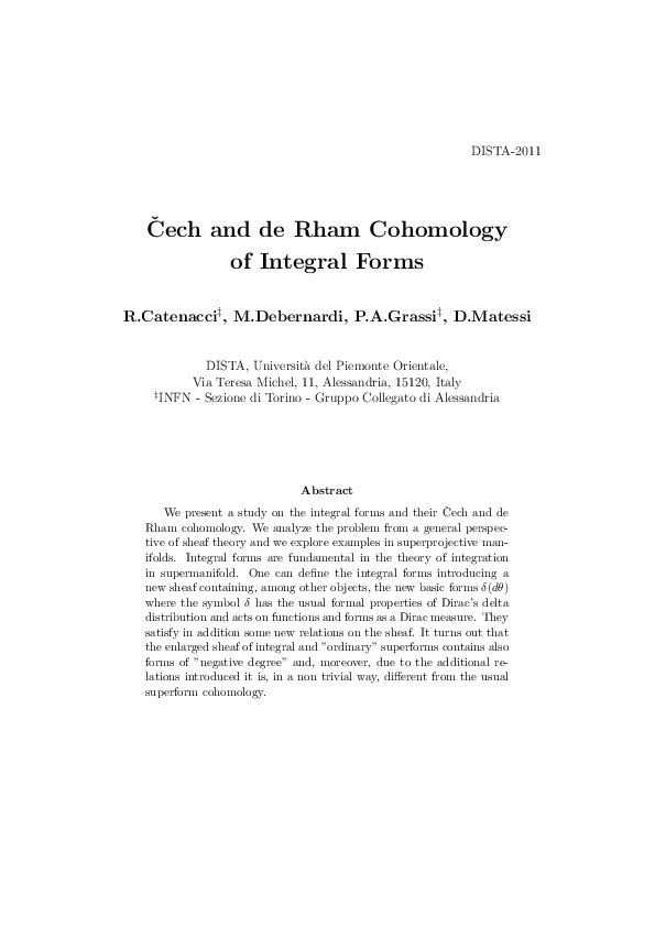 (PDF) Čech and de Rham cohomology of integral forms