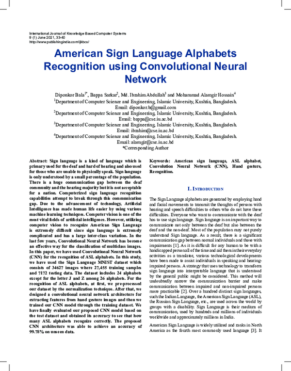 Pdf American Sign Language Alphabets Recognition Using Convolutional