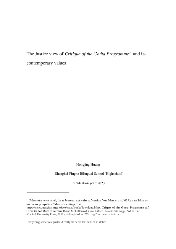(PDF) The Justice view in Critique of the Gotha Programme and its ...