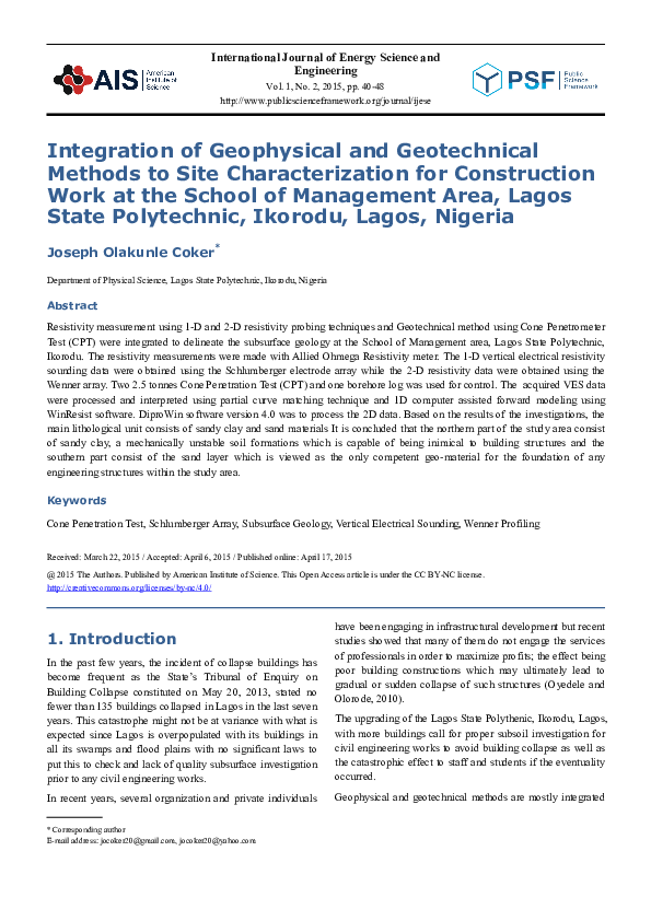 (PDF) Integration of Geophysical and Geotechnical Methods to Site Characterization for ...