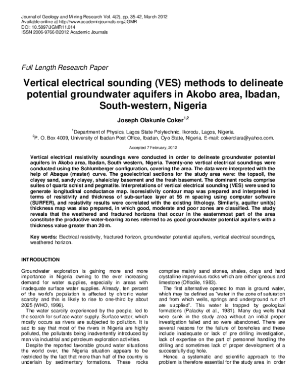 (PDF) Vertical electrical sounding (VES) methods to delineate potential ...