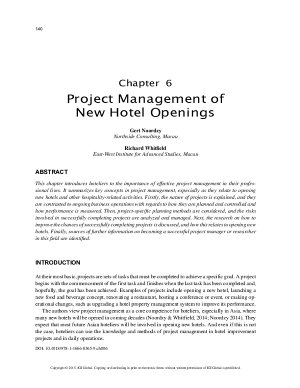 (PDF) Project Management of New Hotel Openings