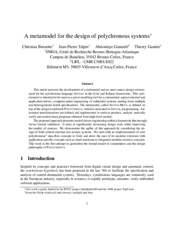 (PDF) A metamodel for the design of polychronous systems | Thierry Gautier - Academia.edu