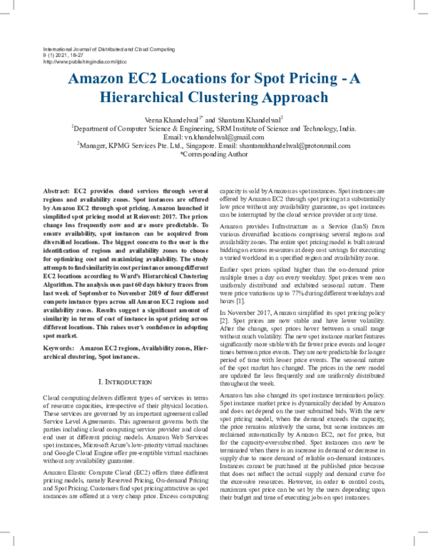 (PDF) Amazon EC2 Locations for Spot Pricing -A Hierarchical Clustering Approach
