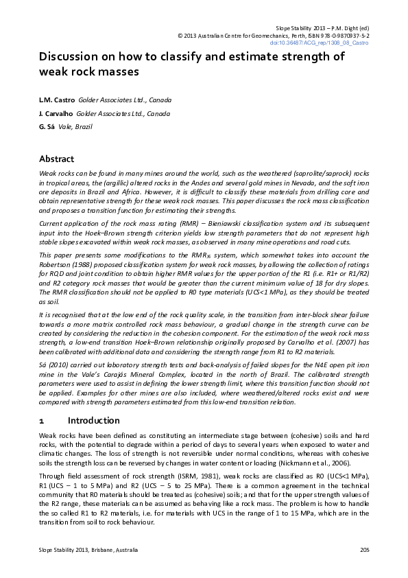 (PDF) Discussion on how to classify and estimate strength of weak rock ...