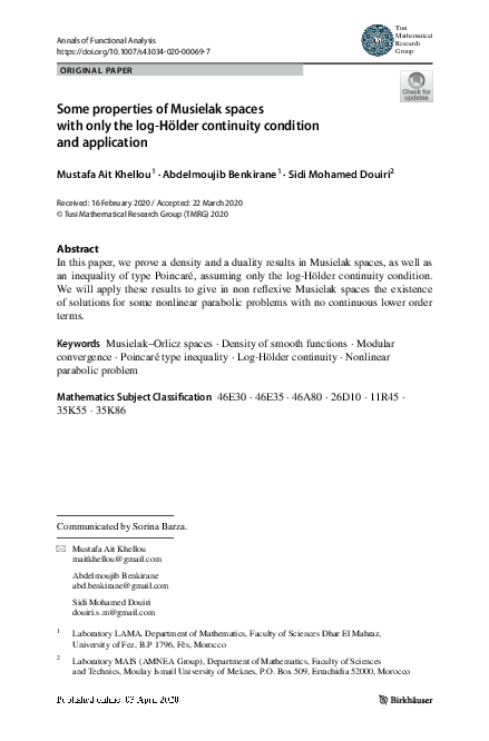 Pdf Some Properties Of Musielak Spaces With Only The Log Hölder Continuity Condition And