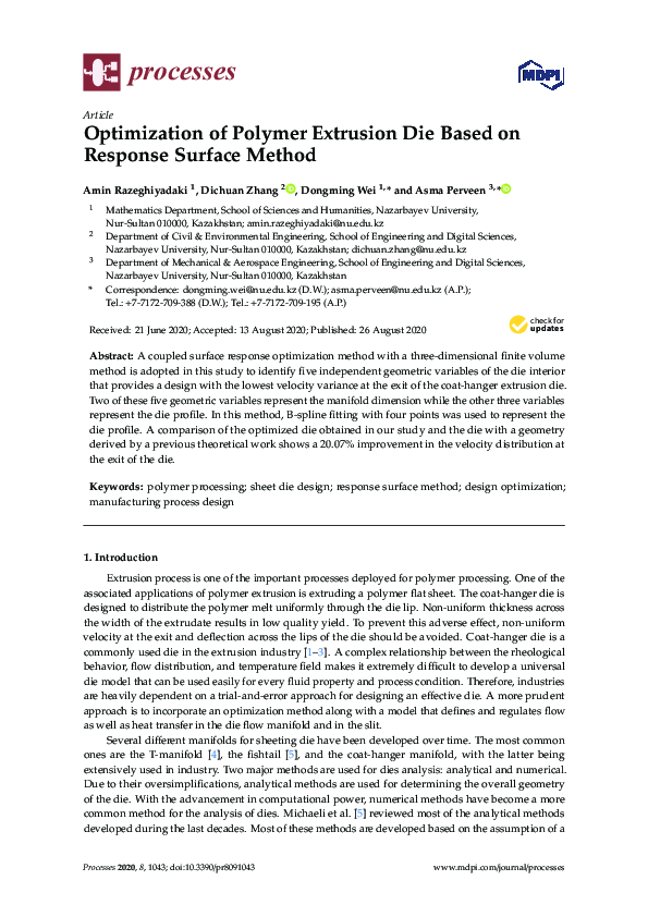 (PDF) Optimization of Polymer Extrusion Die Based on Response Surface ...