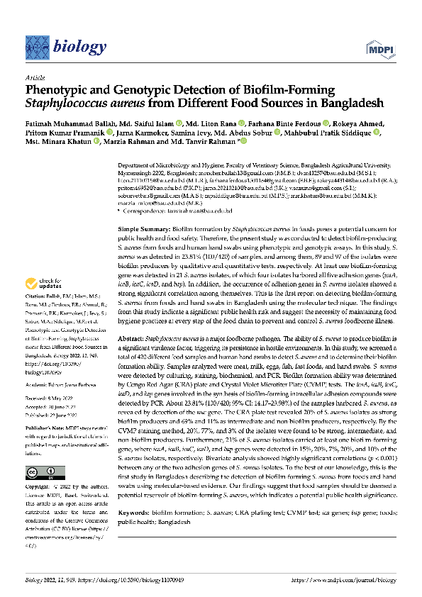 Pdf Phenotypic And Genotypic Detection Of Biofilm Forming Staphylococcus Aureus From Different