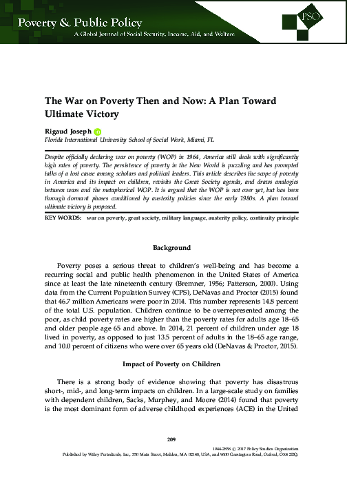(PDF) The War on Poverty Then and Now: A Plan Toward Ultimate Victory