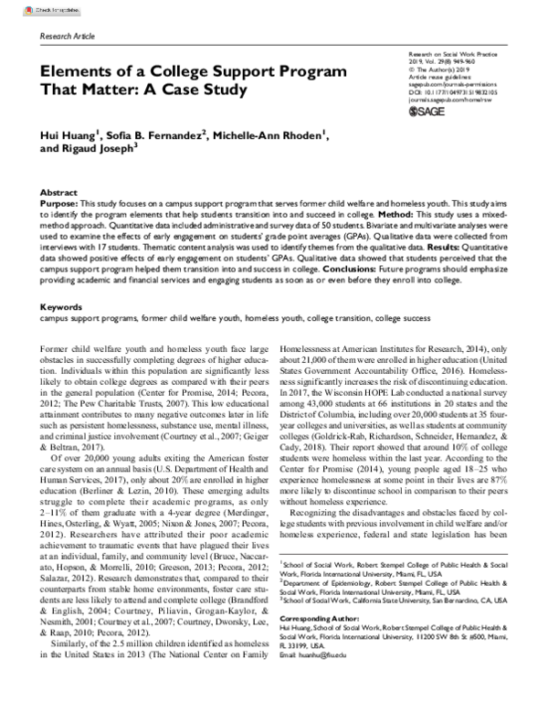 (PDF) Elements of a College Support Program That Matter: A Case Study