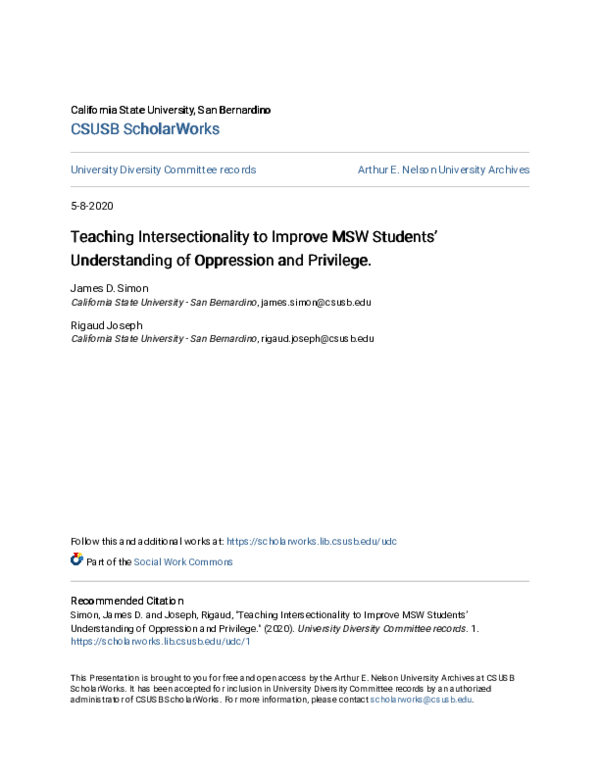 (PDF) Teaching Intersectionality to Improve MSW Students’ Understanding of Oppression and ...