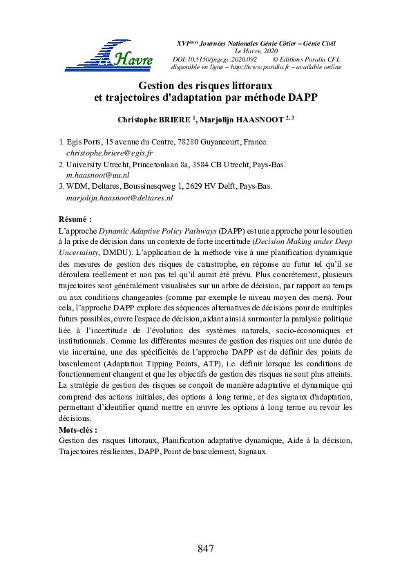 (PDF) Gestion des risques littoraux et trajectoires d'adaptation par ...