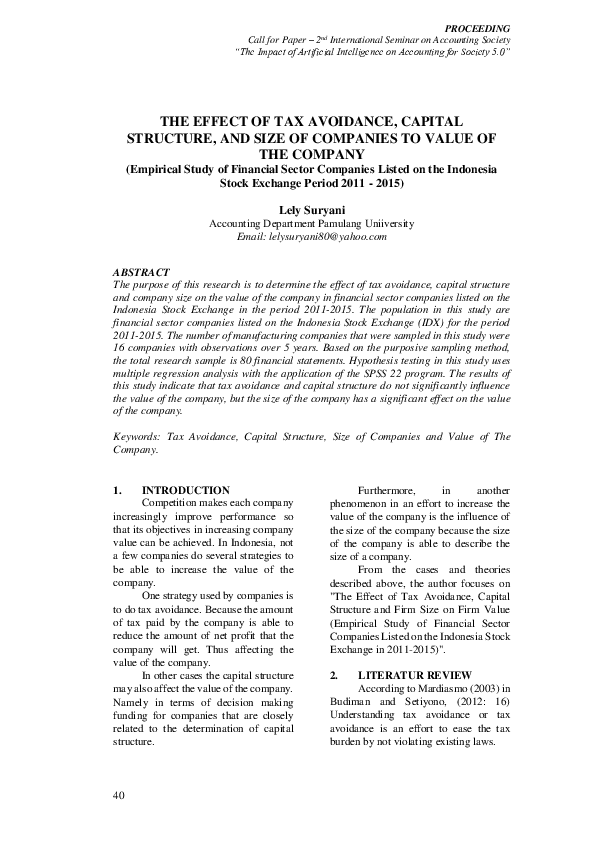 (PDF) THE EFFECT OF TAX AVOIDANCE, CAPITAL STRUCTURE AND SIZE OF ...
