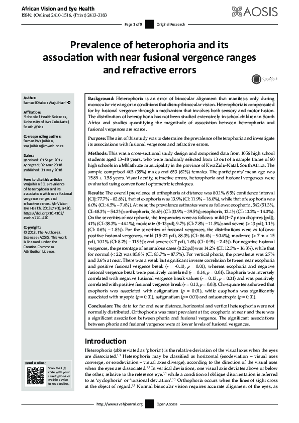 (PDF) Prevalence of heterophoria and its association with near fusional ...