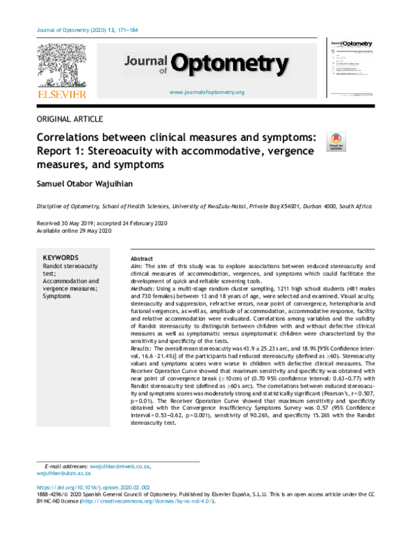 (PDF) Correlations between clinical measures and symptoms: Report 1 ...