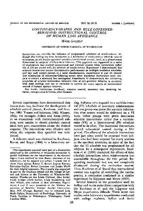(PDF) Contingency-Shaped and Rule-Governed Behavior: Instructional ...