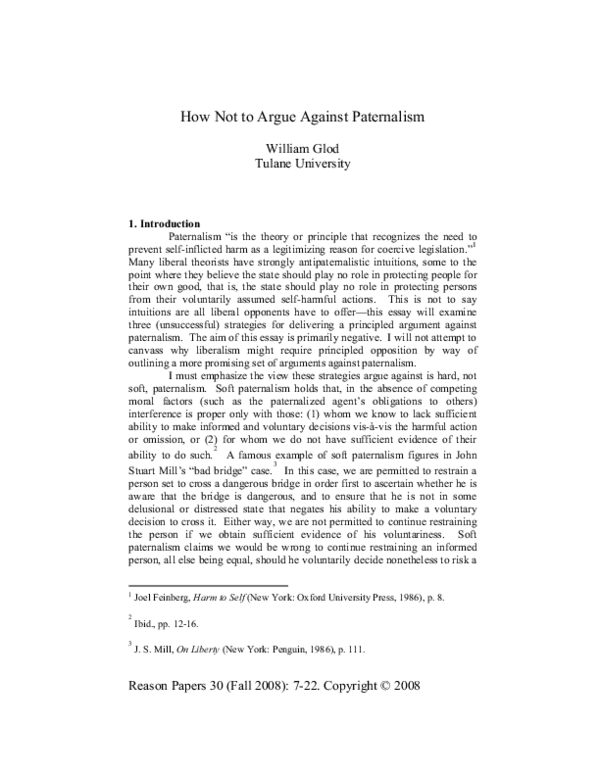 (PDF) How Not to Argue Against Paternalism