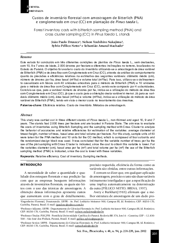 (PDF) Forest inventory costs with bitterlich sampling method (PNA) and ...