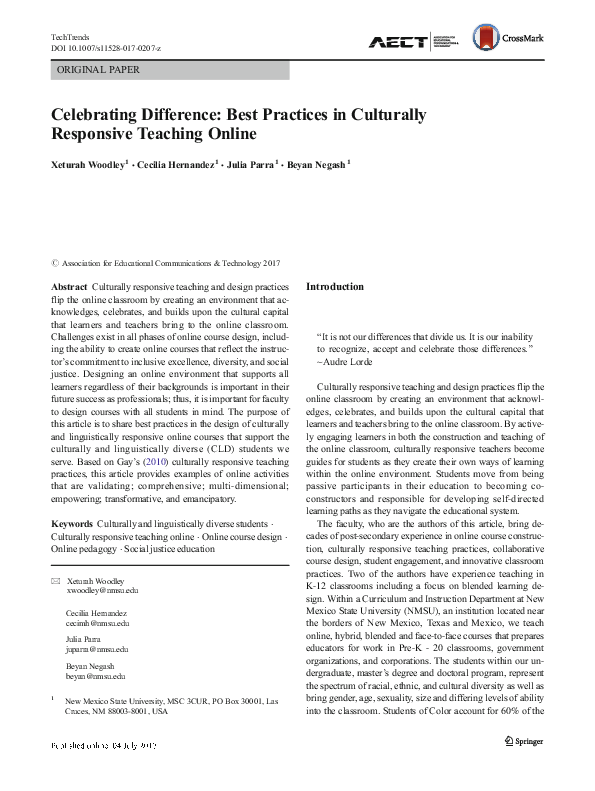 (PDF) Celebrating Difference: Best Practices in Culturally Responsive ...