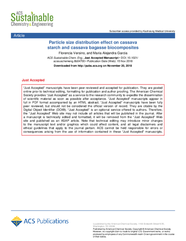 Pdf Particle Size Distribution Effect On Cassava Starch And Cassava