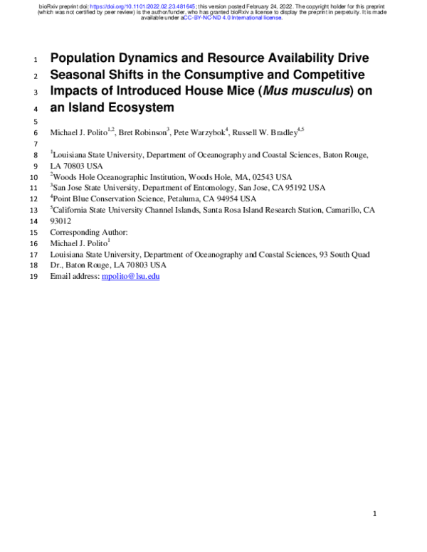 (PDF) Population Dynamics and Resource Availability Drive Seasonal ...