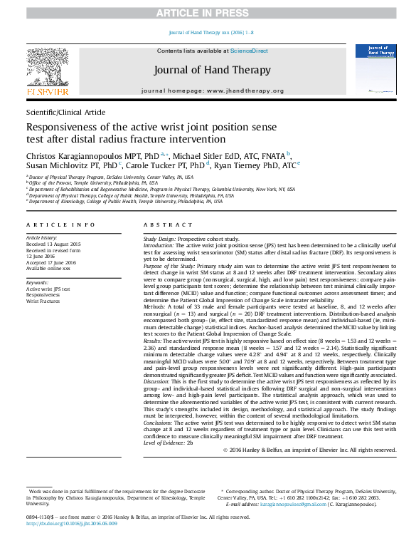 (PDF) Responsiveness of the active wrist joint position sense test ...