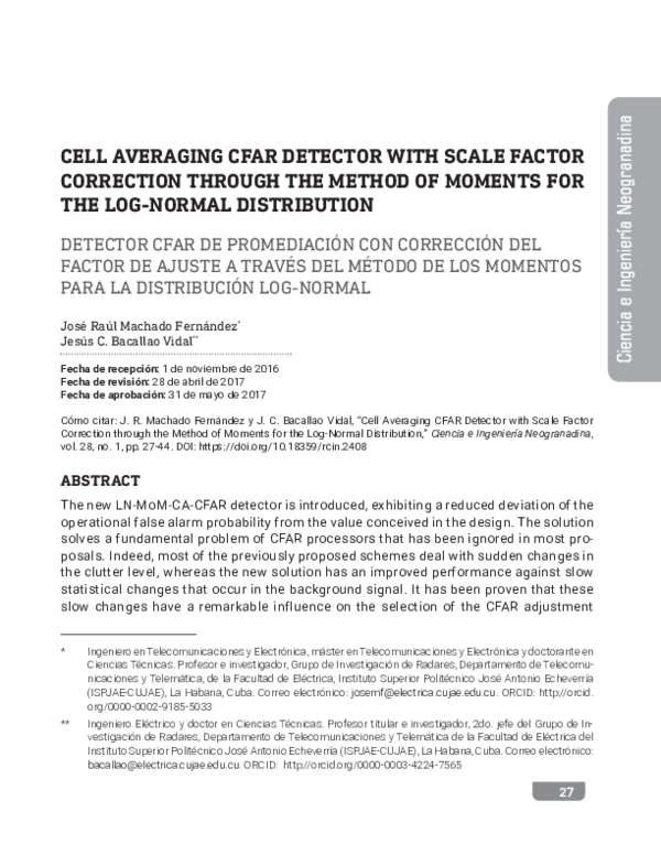 Pdf Cell Averaging Cfar Detector With Scale Factor Correction Through The Method Of Moments