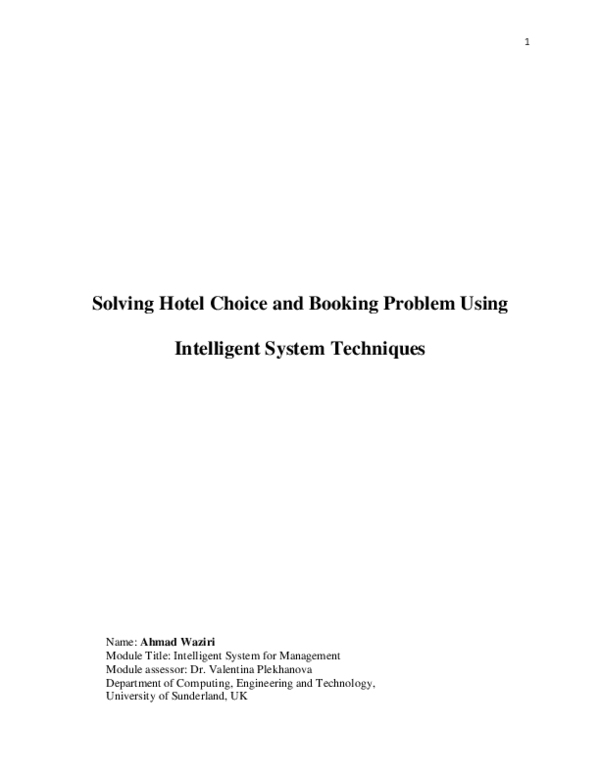 (PDF) Solving Hotel Choice and Booking Problem Using Intelligent System ...