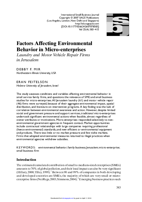 (PDF) Factors Affecting Environmental Behavior in Micro-enterprises