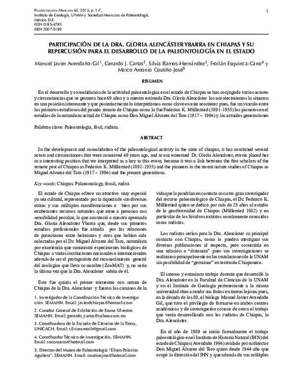 (PDF) Participación De La Dra. Gloria Alencáster Ybarra en Chiapas y Su ...