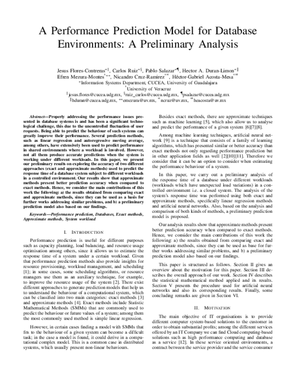 (PDF) A Performance Prediction Model for Database Environments: A Preliminary Analysis | Efrén ...