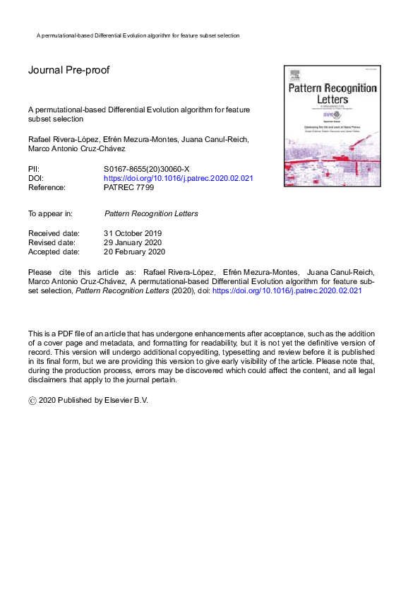 Pdf A Permutational Based Differential Evolution Algorithm For Feature Subset Selection