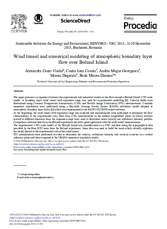 Pdf Wind Tunnel And Numerical Modeling Of Atmospheric Boundary Layer