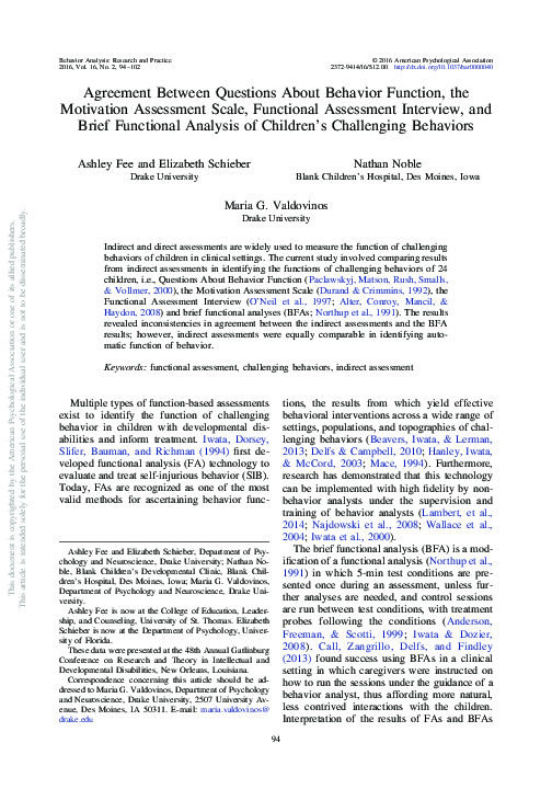 (PDF) Agreement between questions about behavior function, the ...