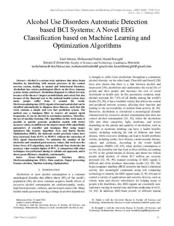 Pdf Alcohol Use Disorders Automatic Detection Based Bci Systems A Novel Eeg Classification