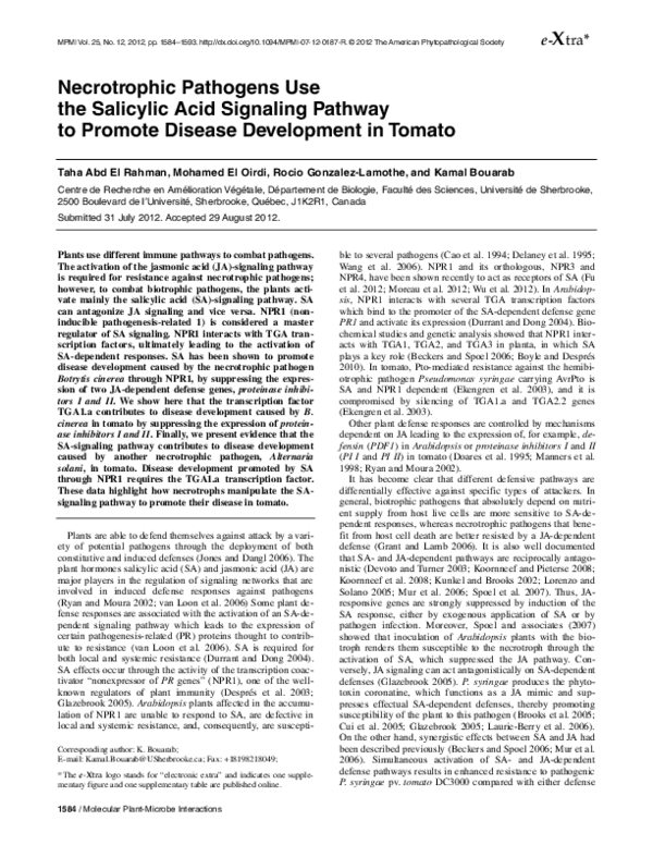 (PDF) Necrotrophic Pathogens Use the Salicylic Acid Signaling Pathway ...
